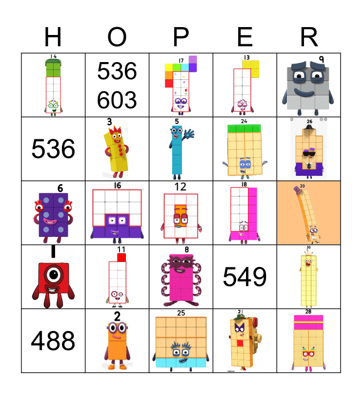 Number blocks Bingo Card
