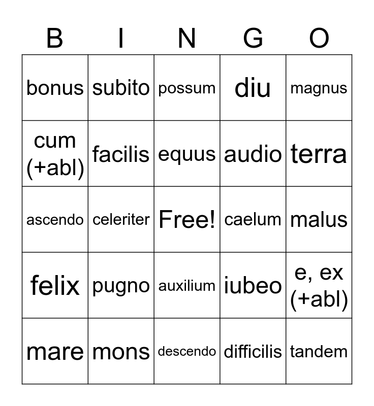 de Romanis chapter 3 vocabulary Bingo Card