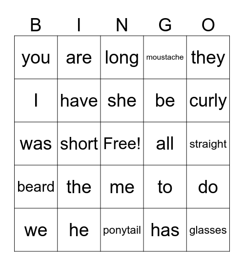 Tricky Words Bingo Card