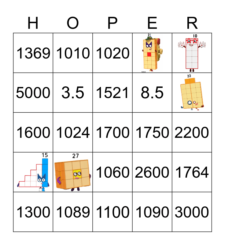 Number blocks Bingo Card