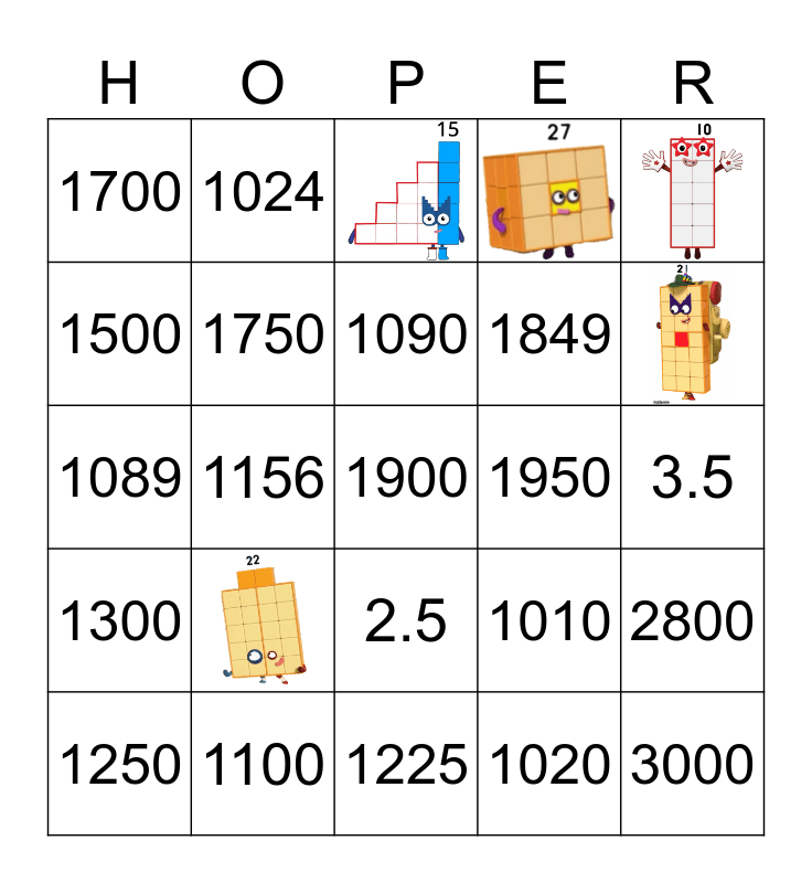 Number blocks Bingo Card