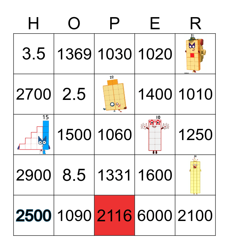 Number blocks Bingo Card