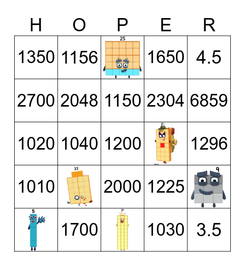 Number blocks Bingo Card