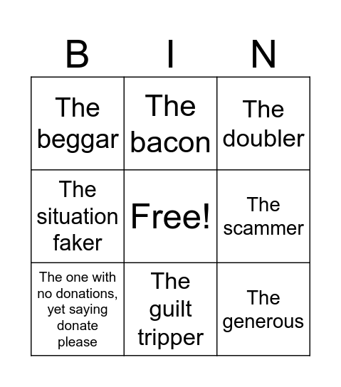 Pls Donate Stereotypes (Small) Bingo Card