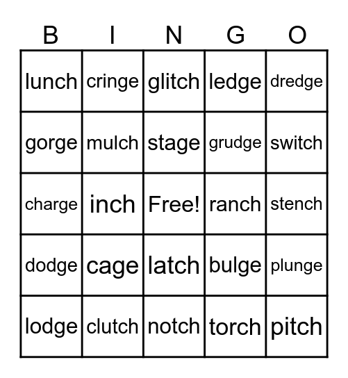 Spelling Rule: -ck, -tch, -dge, Lesson 1 Bingo Card