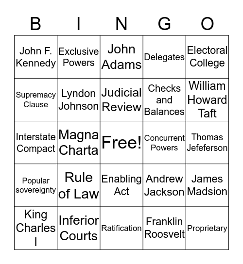 Government Bingo Card
