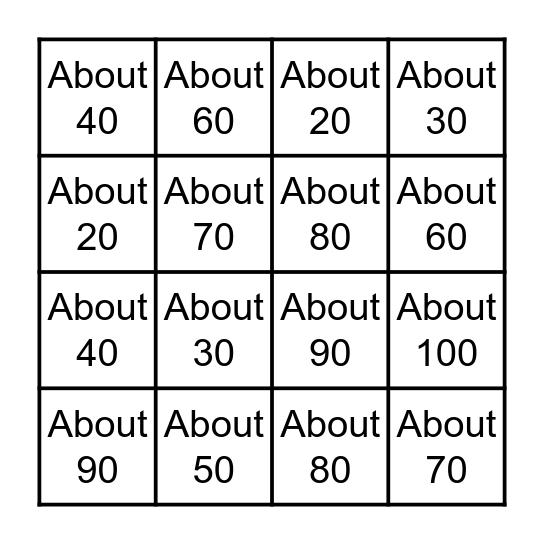 Estimation Four In a Row Bingo Card
