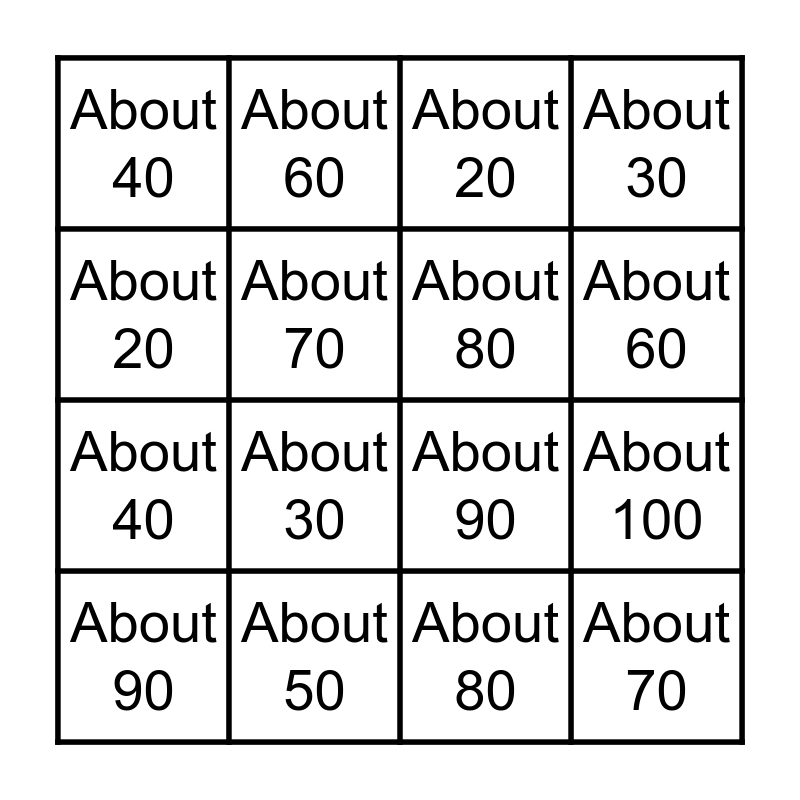Estimation Four In a Row Bingo Card