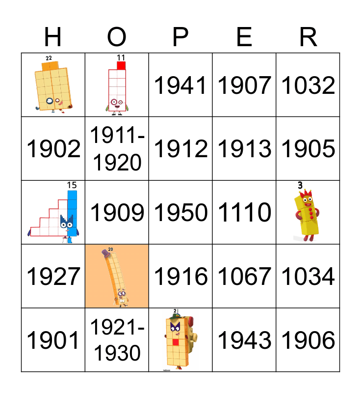 Number blocks Bingo Card