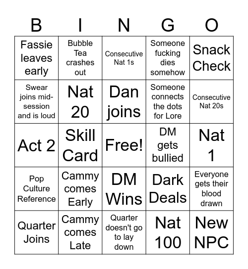 Bingo #20 Bingo Card