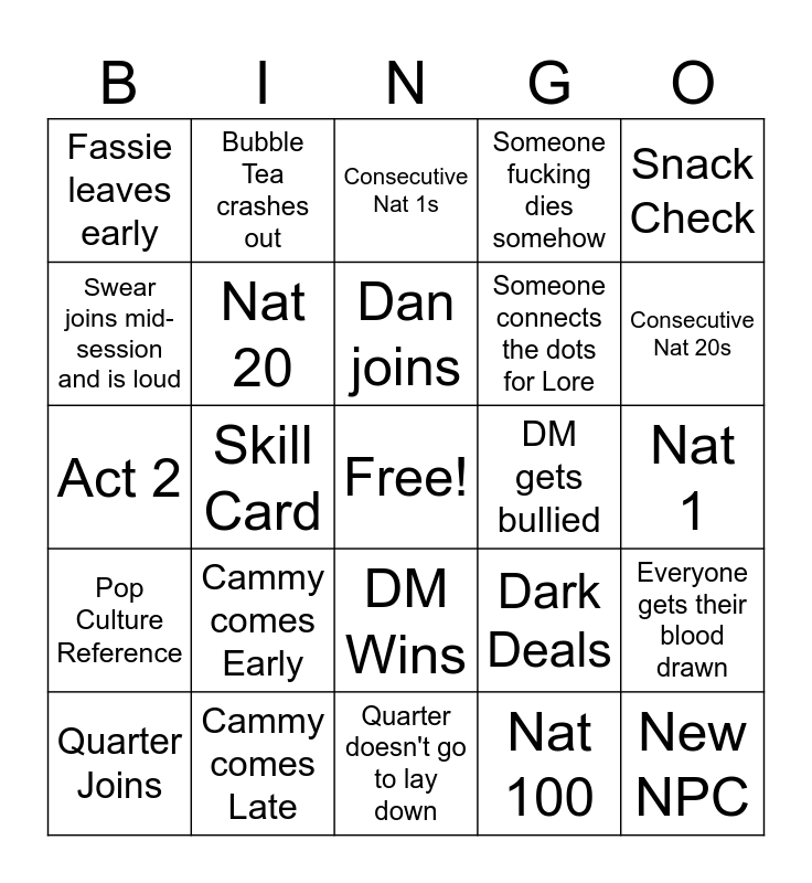 Bingo #20 Bingo Card