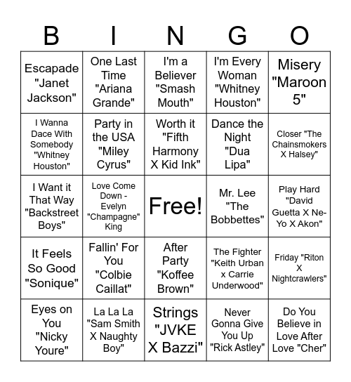 SONG BINGO Card