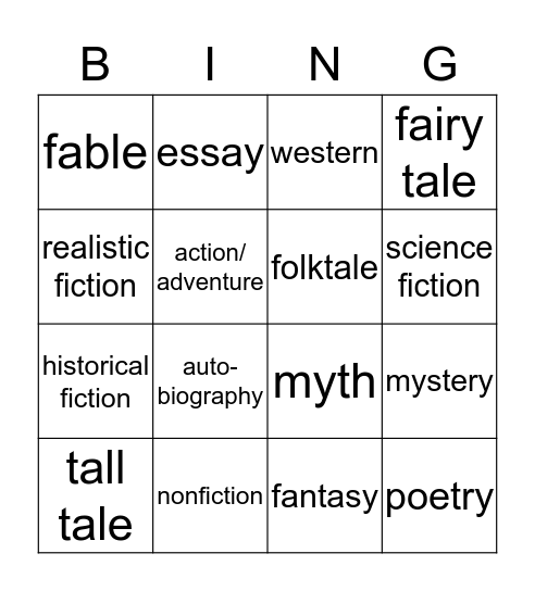 Genre Bingo Card