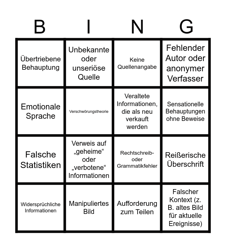Fake News Bingo Card