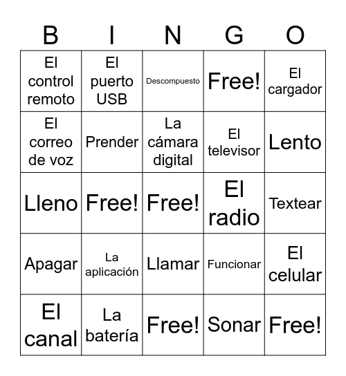 BINGO DE la tecnología Bingo Card