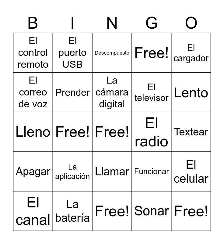 BINGO DE la tecnología Bingo Card