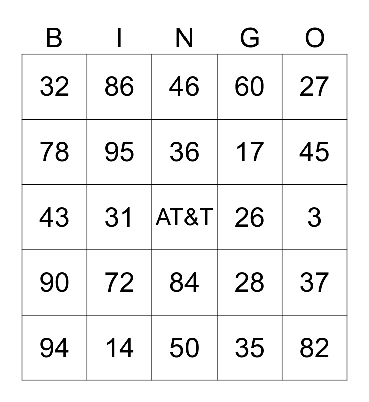 AT&T Cares Bingo Card