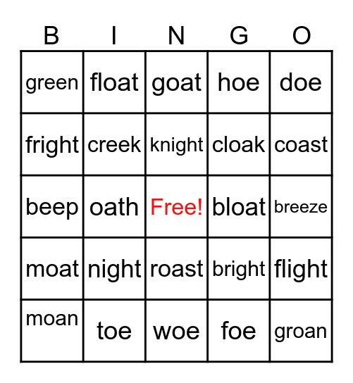 Vowel Teams Bingo Card