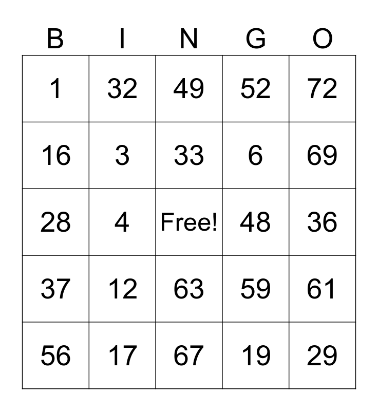 Missy bingo night Bingo Card