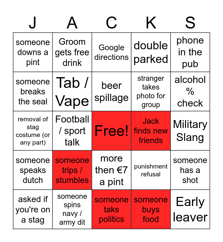 Stag Bingo Card