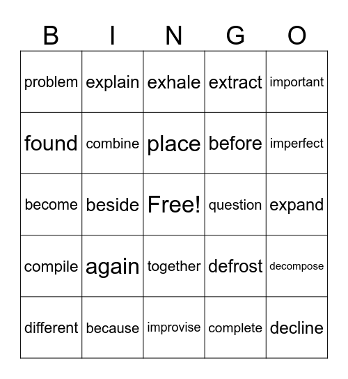 Spelling Bingo - 2 Bingo Card