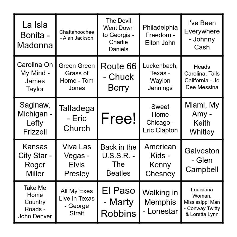 LOCATION, LOCATION, LOCATION Bingo Card