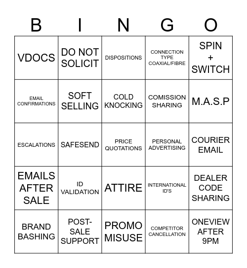 COMPLIANCE BINGO Card