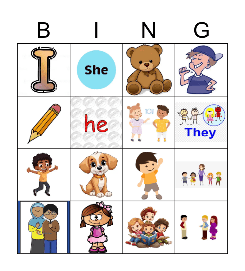 Kindergarten Pronoun Bingo Card