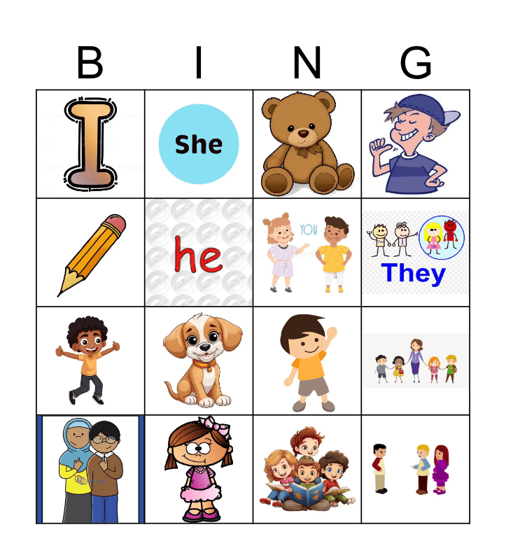 Kindergarten Pronoun Bingo Card
