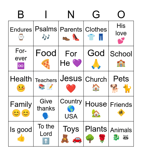 Thankful Bingo Card