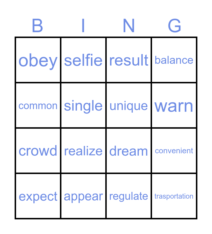 Example Bingo Card