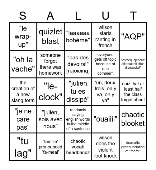 french V honors bingo Card