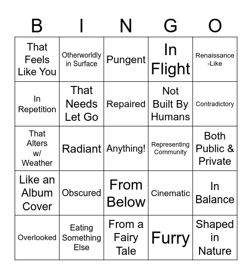 Take A Picture of Something... Bingo Card