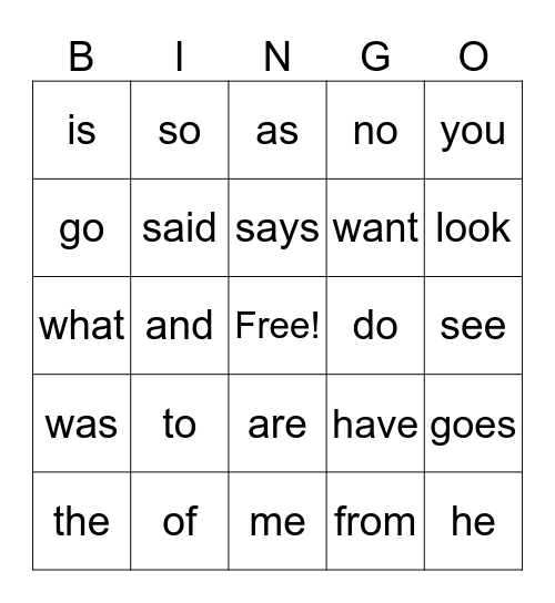Heart Words UFLI 1-34 Bingo Card
