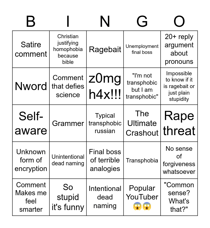 Paqoe Comment Section Bingo Card