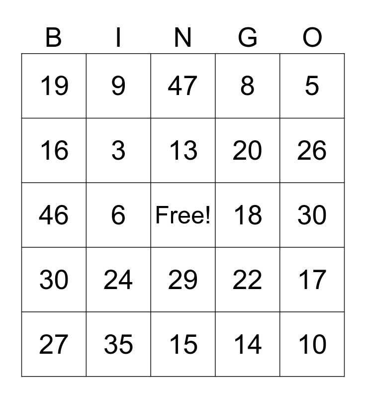 Dribble Bingo Card