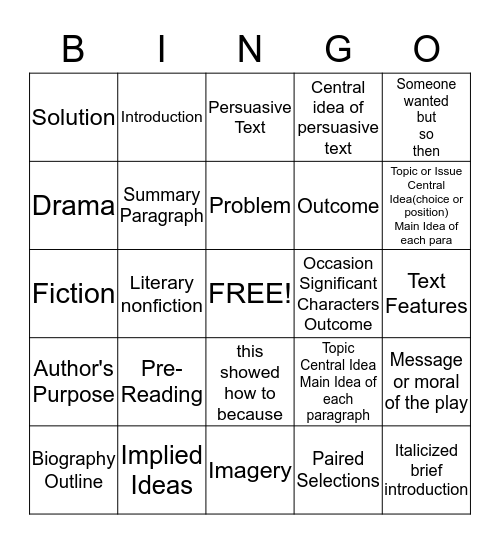 Drama Bingo Card