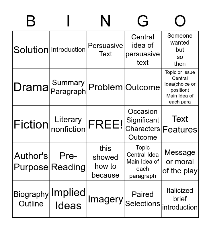 Drama Bingo Card