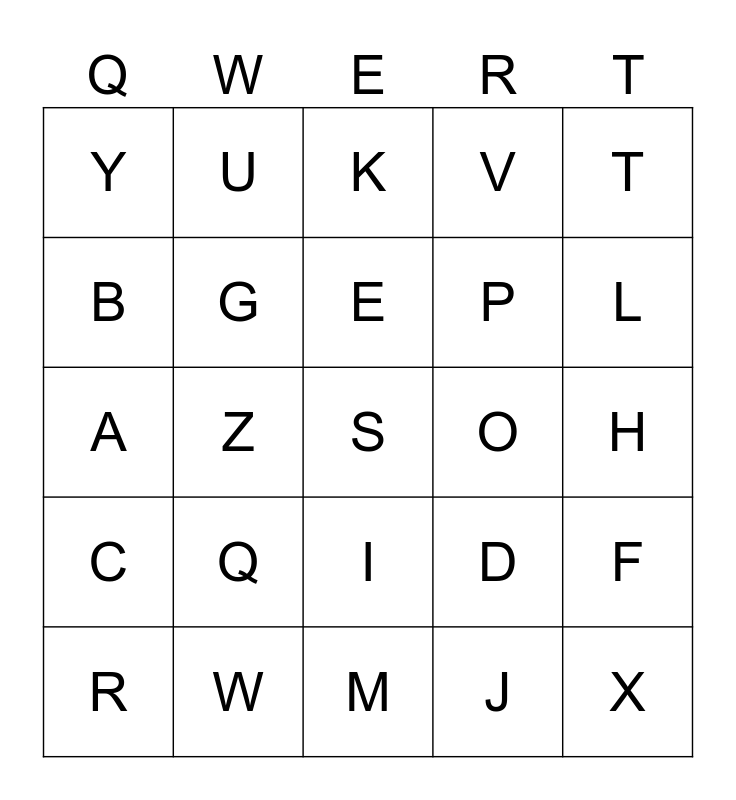 Four Corner QWERTY Bingo Card