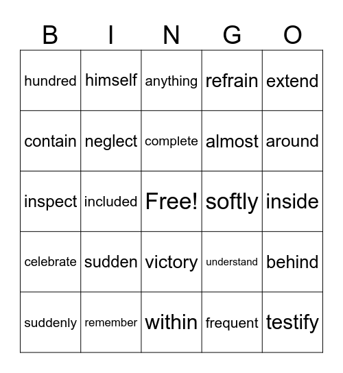 Multisyllabic Words Bingo Card