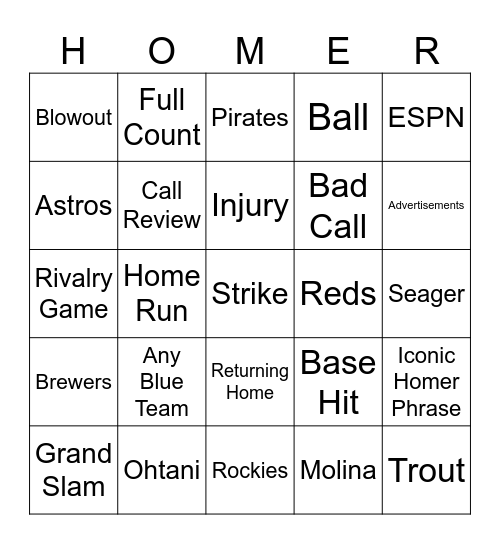 MLB Bingo Card