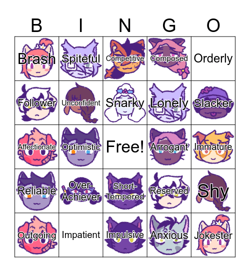 PA Character Traits Bingo Card