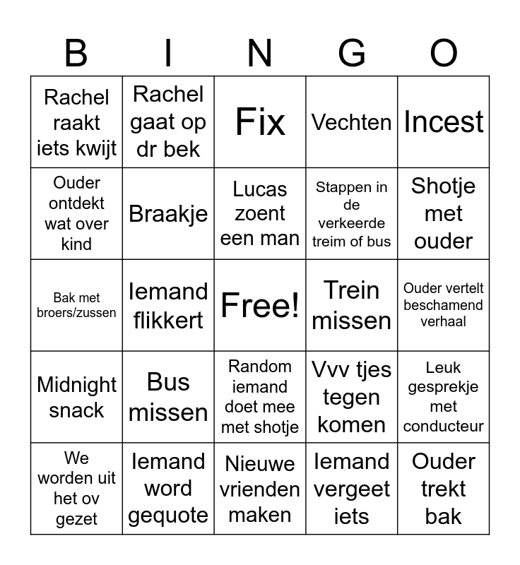 Bus Bingo Card