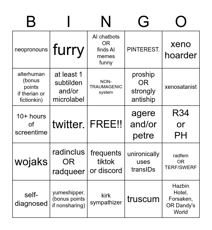 Ultimate Chronically Online Bingo Card