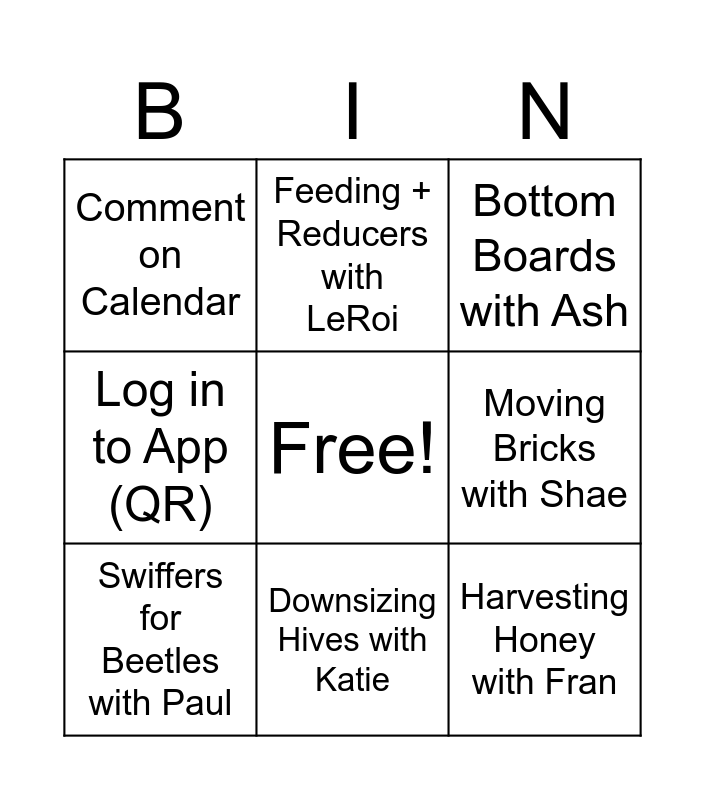 Nov Bee Meeting Bingo Card