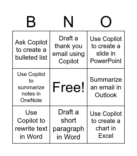 Copilot Bingo Card Bingo Card