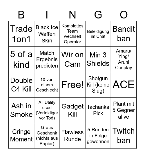 R6 C Bingo Card