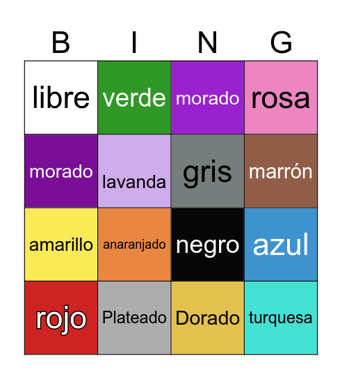 los colores Bingo Card