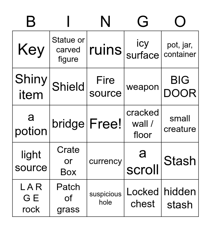 Random objects Bingo Card