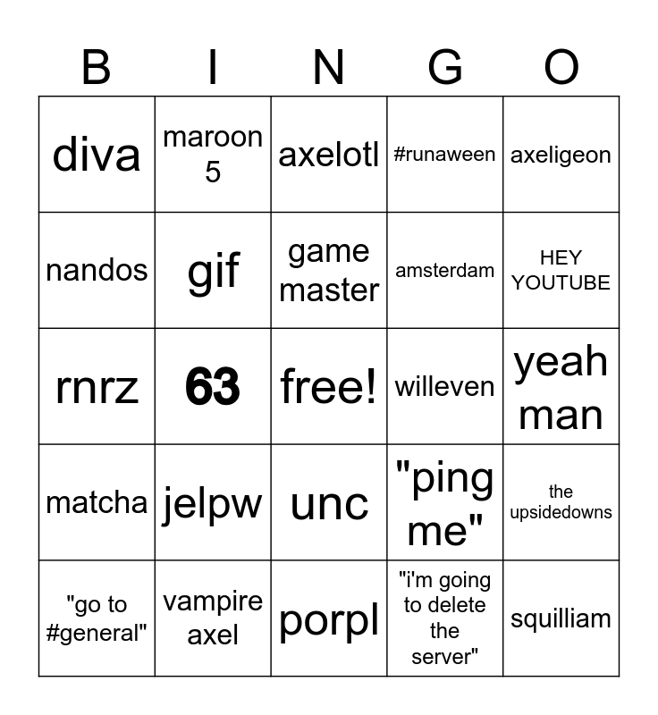 Runarounds Discorders BINGO! Bingo Card